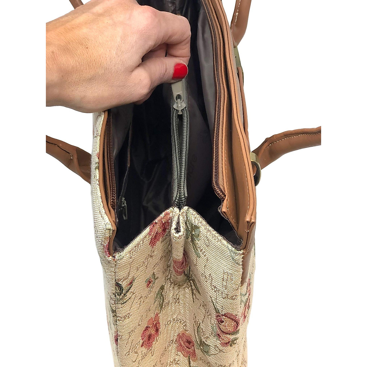 BANBERRY DESIGNS Pink Rose Tapestry Tote Bag With Brass Buckles 15