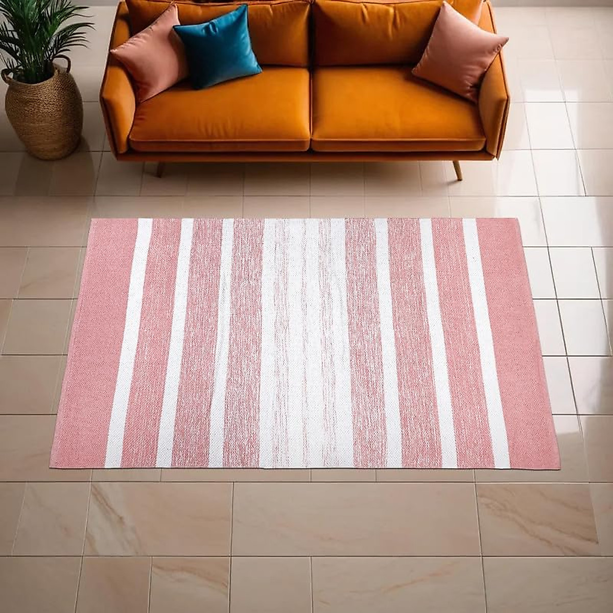 Lush Ambience Indoor Area Rug- Hand Woven, Environment Friendly, Machine Washable- Recycled Cotton Area Rugs 4x6 ft for Living Room, Dining Room, Kitchen, Bedroom, Porch - Avika Blush Pink