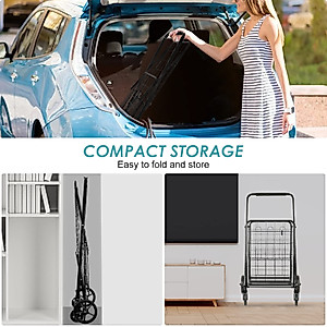 Shopping Cart for Groceries,Jumbo Upgraded Grocery Cart with Waterproof Liner, 360° Rolling Swivel Wheels and Double Basket, Heavy Duty Folding Shopping Cart for Shopping Laundry-Hold Up to 340 LBS