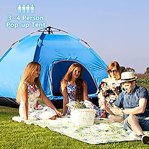 Qisan Family Camping Tent 3-4 Person Automatic Hydraulic Canopy Tent Easy to Set up and Package Windproof Backpacking Tent for Camping, Hiking, Outdoor Festivals, Car Trip Blue Color