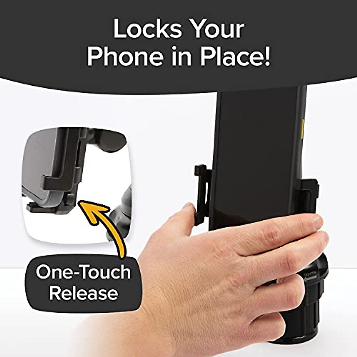 BulbHead Phone Crane Mount for Car, As Seen On TV, Ultra-Long Arm Raises Over a Foot Higher, Drive Safer, 360° Rotation, Vertical & Horizontal Adjustment, Twistable Base Fits Any Cupholder