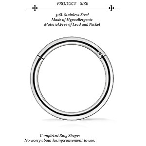 8G Earrings Hinged Segment Clicker PA Rings PA Rings Captive Bead Rings Septum Nose Rings Dangle Spring Action CBR Surgical Steel Monster Screwball Rings Body Piercing Rings for Women Men Silver