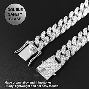 Mens Chains Diamond Cuban Link Chain Necklace Bracelets Set for Men Women Bling Bling Hip Hop Jewelry (Silver 20IN)