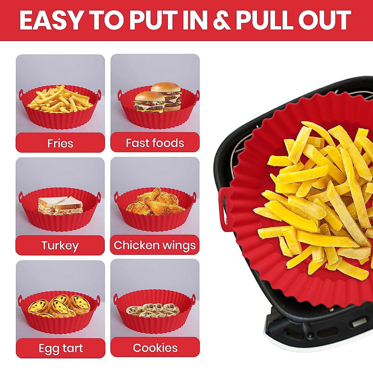 Silicone Air Fryer Liners,Replaces Flammable Parchment Paper, Air Fryer Silicone Basket Non-Stick Safe & Easy to Clean,Reusable.(Top: 8inch, Bottom: 6.75inch, 2 Pack)