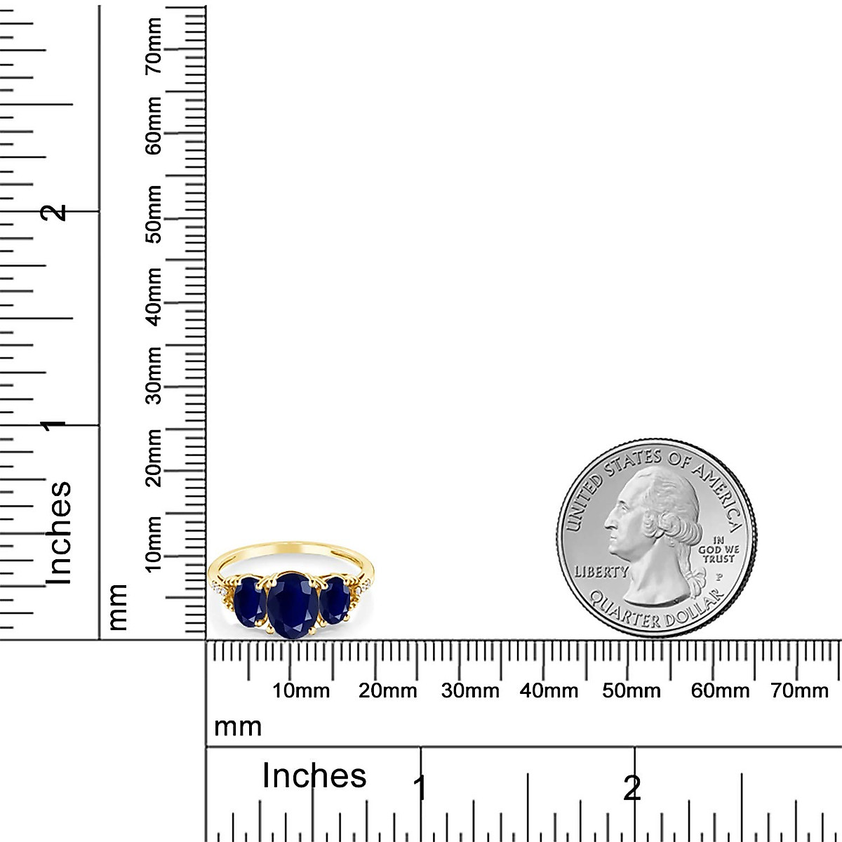 Gem Stone King 2.94 Cttw 10K Yellow Gold Blue Sapphire and Diamond 3-Stone Engagement Ring | Gemstone Birthstone | 3 Stone Wedding Anniversary Promise Ring For Women (Size 6)