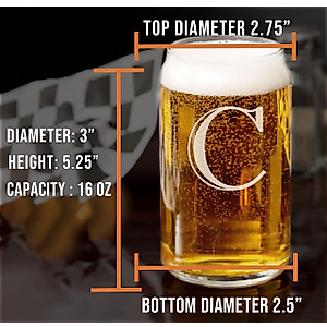 Etched Monogram 16oz Can Glass for Soda or Beer (Letter C), A-Z Personalized gifts for men, Customized coffee glasses, Custom Initial, Birthday gift for Mens Her Brother Husband cup