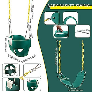 Puteraya 4 Pack High Back Full Bucket Swing Seat and Kids Swing Board Seat with Plastic Coated Chains and Carabiner for Baby Boys Girls Backyard Playground Outdoor Playset