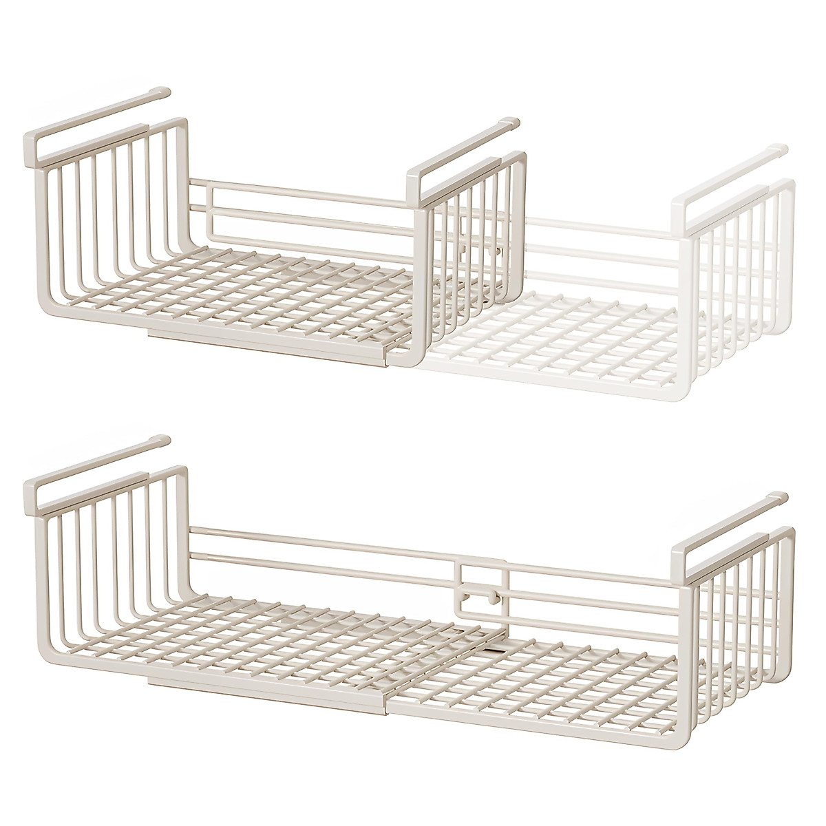 Finnhomy 2 Pack Under Cabinet Shelf Basket Organizer,Under Shelf Wire Basket Hanging Storage Baskets,Adjustable Under Cabinet Shelf,Metal Wire Rack Baskets,Adjustable from 14.2” to 23.6”,