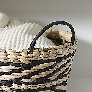 Motifeur Water Hyacinth and Paper Handwoven Basket (Assorted Set of 3, Beige and Black)