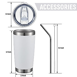 COMOOO 20oz White Tumbler Bulk with Straw Stainless Steel Insulated Coffee Tumbler Cups Double Wall Vacuum Travel Coffee Mug with Splash Proof Sliding Lid for Hot Cold Drinks (White, 4 Pack)