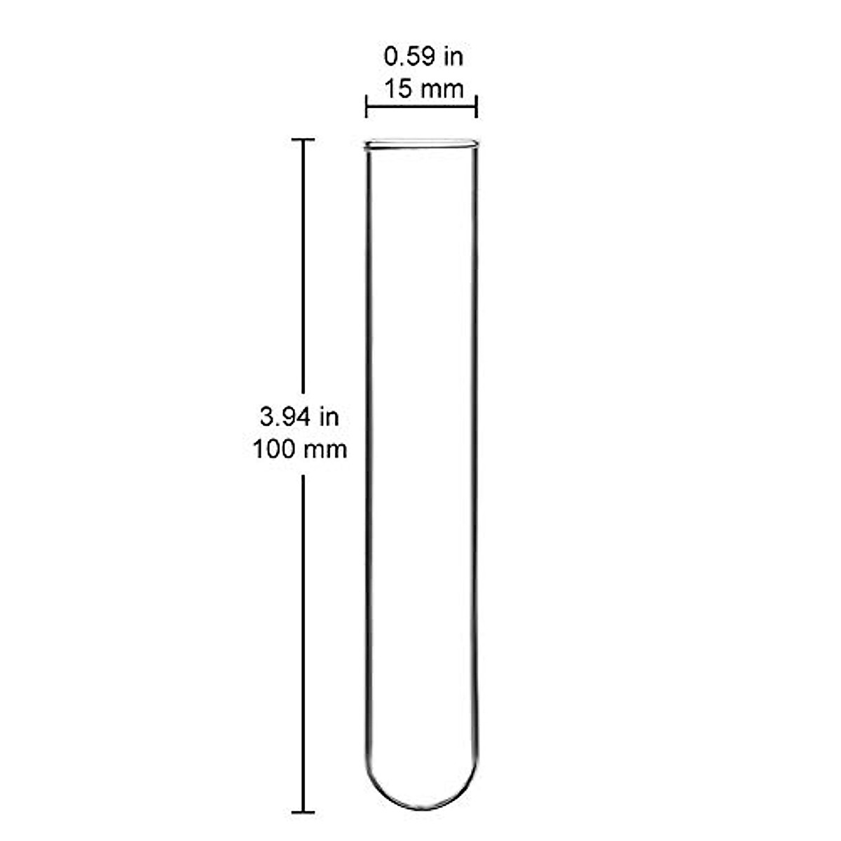 StonyLab Borosilicate Glass Round Bottom Test Tubes, 15mm OD X 100mm Length (Pack of 30)