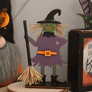 SY Super Bang 5pcs Halloween Wooden Decorations, Halloween Tabletop Centerpiece Craft Decor Including Witch/Ghost/Shoes Decor for Home, Indoor, Holiday, Party Supplies, Kid's Gift.