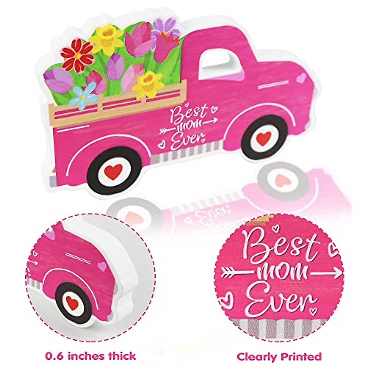 5 PCS Mother's Day Tiered Tray Decor (Tray Not Included) - Happy Mother's Day Mini Wood Sign, Wooden Heart Bead Garland - Mother's Day Party Decor, Mother’s Birthday Party Decorations