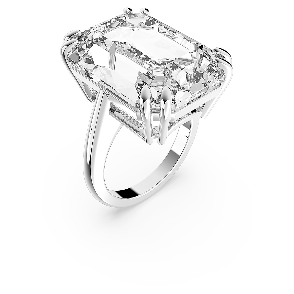 SWAROVSKI Mesmera Ring, Large Clear Crystal with a Rhodium Finish Setting, Size 8, Part of The Mesmera Collection