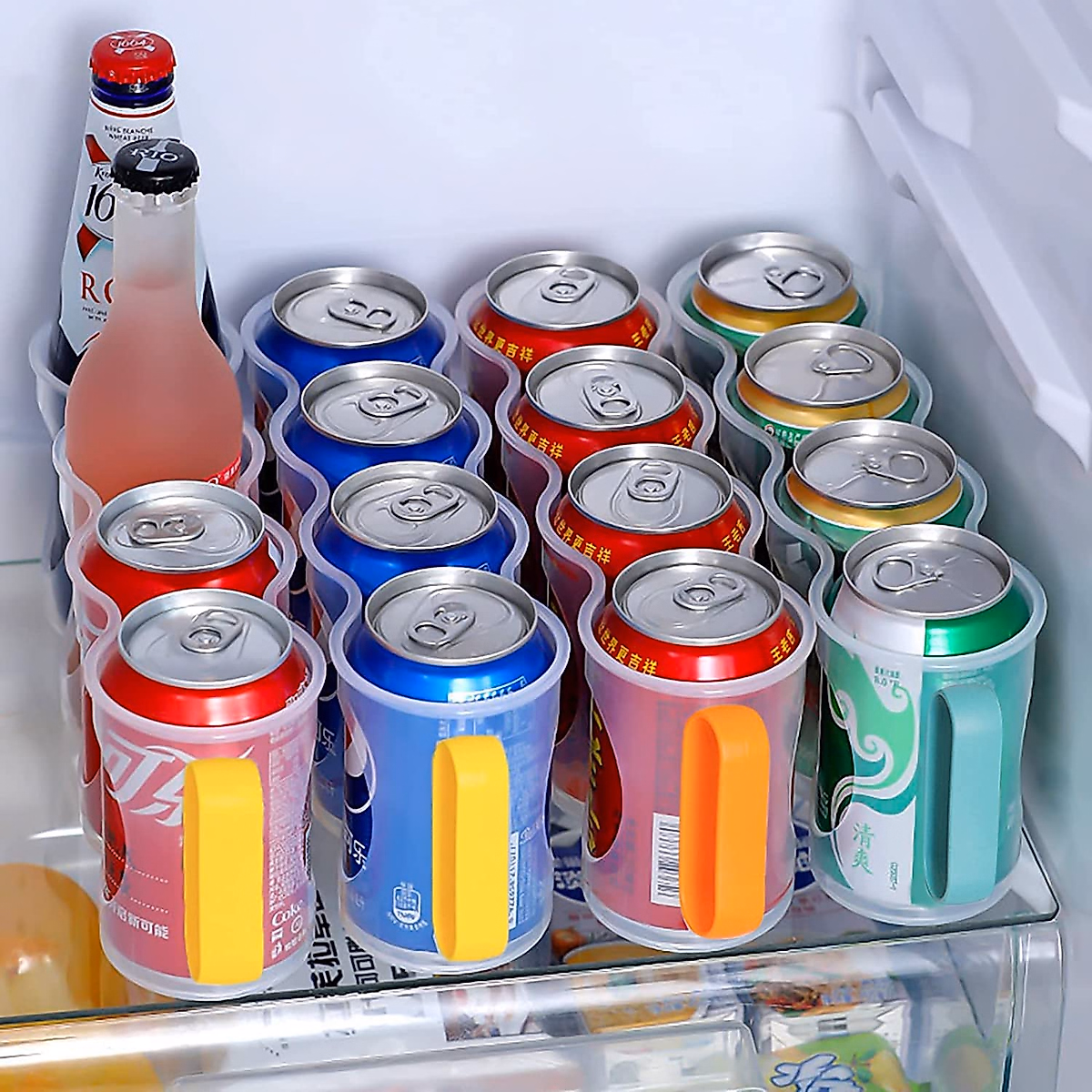 MOXAS Soda Can Organizer for Refrigerator Shelf, Drink Organizer for Fridge，Soda Can Beverage Holder,Fridge Storage Sliding Rack 2-Pack