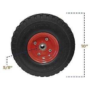EZ Travel Collection, Heavy Duty Flat Free 10" Tire Wheels, Extra Wide Tires for Wagon, Dolly, Hand Truck, and Cart (Red)