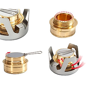 DZRZVD Mini Alcohol Backpacking Stove, Lightweight Brass Spirit Burner with Aluminium Stand for Camping Hiking and Picnic (Gold)