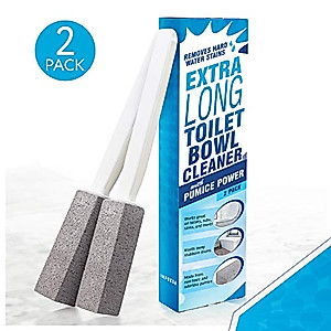 [2 Pack] Pumice Stone Toilet Bowl Cleaner with Extra Long Handle - Limescale Remover - Pumice Toilet Brush - Also Cleans BBQ Grills, Tiles, Tile Grout, & Swimming Pools by Impresa
