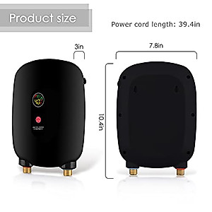 3000W Mini Water Heater 110V Electric Tankless Instant Hot Water Heater Thermostatic Washing Heating System for Home Kitchen Bathroom (Black)