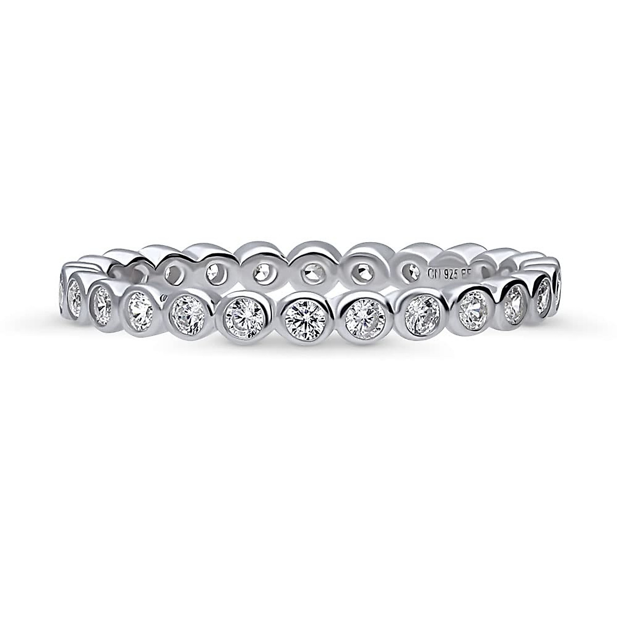 BERRICLE Sterling Silver Bubble Wedding Rings Bezel Set Cubic Zirconia CZ Eternity Ring for Women, Rhodium Plated Size 7