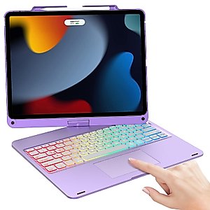 SENGBIRCH Touch Keyboard Case for iPad Pro 12.9-inch (3rd, 4th, 5th, 6th Generation) - 7 Colors RGB Backlit, 360° Swivel Hard Shell with Pencil Holder, Purple