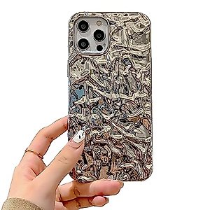 IAIYOXI Compatible with iPhone 13 Pro Max Glitter Case, Cute Fashion Bling Glitter Silver Tin Foil 3D Pleats Design for Women Girls with Soft Silicone, Shockproof Soft Case Cover for iPhone 14 Pro Max