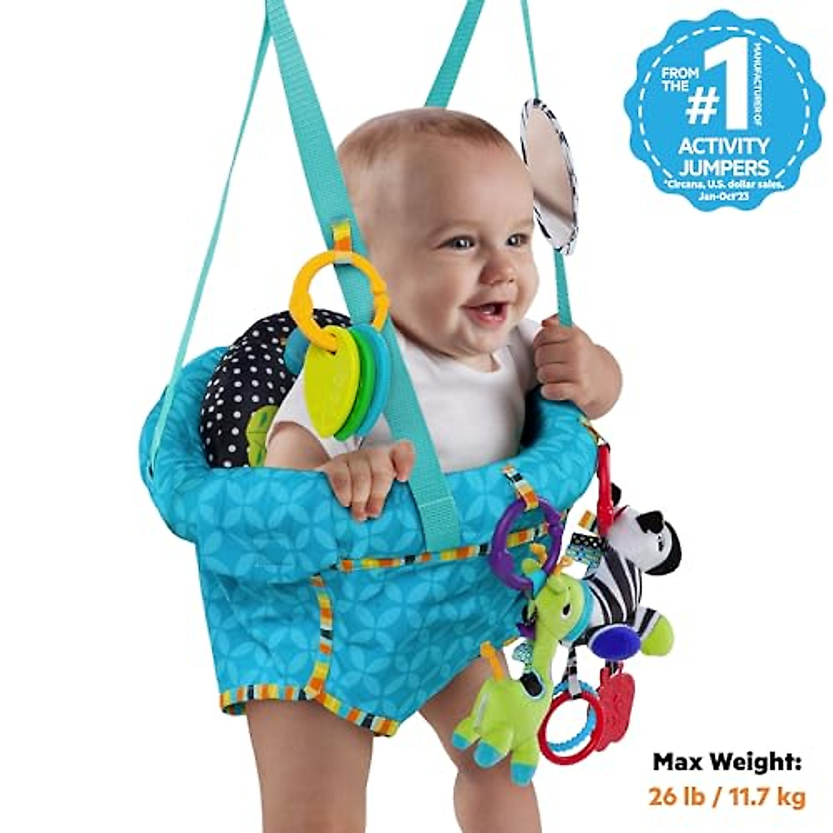 Bright Starts Bounce 'n Spring Deluxe Door Jumper for Baby with Adjustable Strap, 6 Months and Up, Max Weight 26 lbs