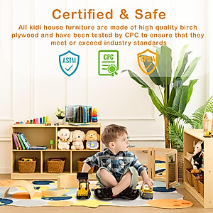 kidi house Kids Bookshelf and Toy Storage Shelf, Wooden Montessori Bookshelf, 2-Tier Toy Shelf with 5 Cubby, Classroom Furniture, Birch Children Bookcase, Book Shelf for Kids Room, Nursery, Playroom