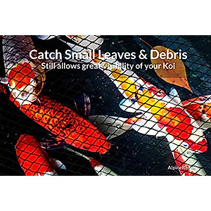 AlpineReach Koi Pond Netting Kit 15 x 20 ft Black Heavy Duty Woven Fine Mesh Net Cover for Leaves - Protects Koi Fish from Blue Heron Birds, Cats & Predators – Reusable & Stakes Included