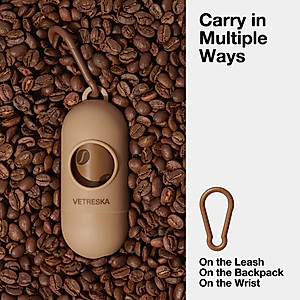 VETRESKA Dog Poop Bag Dispenser with Coffee Scented Waste Bags, Leak Proof, Extra Thick and Large Pet Poop Bags, 1 Count Bag Holder and 105 Count Bags (7 Refill Rolls) for Dogs and Cats