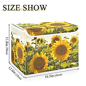 RunningBear Sunflower Field Large Storage Bins with Lid Collapsible Storage Bin Laundry Baskets Decorative Storage Box for Rooms Playroom Shelves