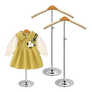 ZUDKSUY Pack of 2 Adjustable T-Shape Clothes Display Rack Children's Clothing Clothes Rack Thickened Chassis Shirt Rack Retractable Size (16"~28") Khaki Metal Hanger