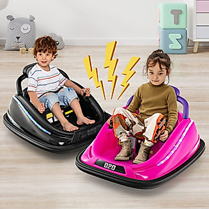 OLAKIDS Bumper Car for Toddlers, 12V Kids Electric Ride on Toy with Remote Control, Battery Powered Vehicle Racer for Baby, 360 Degree Spin Rotation, Colorful Flashing LED Lights, Music (Black)