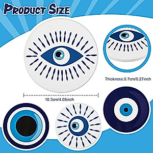 Set of 4 Evil Eye Coasters Evil Eye Decor for Drinks Ceramic Blue Coasters 4 Inches Round Absorbent Cup Mat with Cork Base Evil Eye Pattern for Drinks Coffee Home Table Decor Kitchen