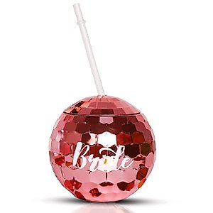 Team Bride Bachelorette Party Cups | Bride Tribe Pink Disco Ball Cups With Straws | Pack of 1- Bridesmaid Cups for Bridal Party | Bridesmaids Proposal Gifts | Bridal Shower Pink Disco Ball Cup