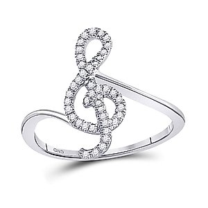 The Diamond Deal 10kt White Gold Womens Round Diamond Treble Clef Music Note Fashion Ring 1/6 Cttw