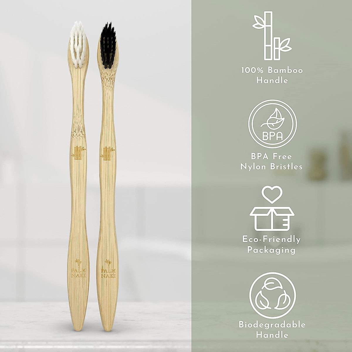 Palm Naki Bamboo Toothbrushes (10 Pack) - Eco Friendly, Biodegradable Toothbrushes, Soft Bristle Toothbrush, BPA Free
