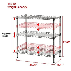 SINGAYE 3 Shelf Wire Shelving Unit Adjustable Storage Shelving 21.26”W x 11.41”D x 22.83”H (Silver)