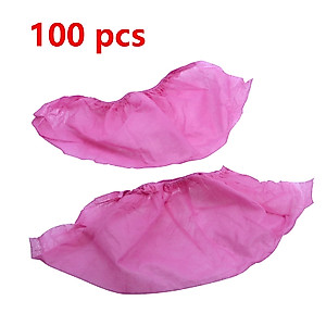 Antrader 100 Pieces Disposable Shoe Covers Floor the Size Fits All Overshoes Indoor Shoes Covers For Ladies and Mens Pink