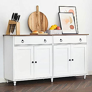 Buffet Cabinet Storage Sideboard with 2 Drawers and 4 Doors, 55" Modern Coffee Bar Cabinet with Storage, Credenza Kitchen Buffets Sideboards Cabinet Console Table for Dining Living Room, White