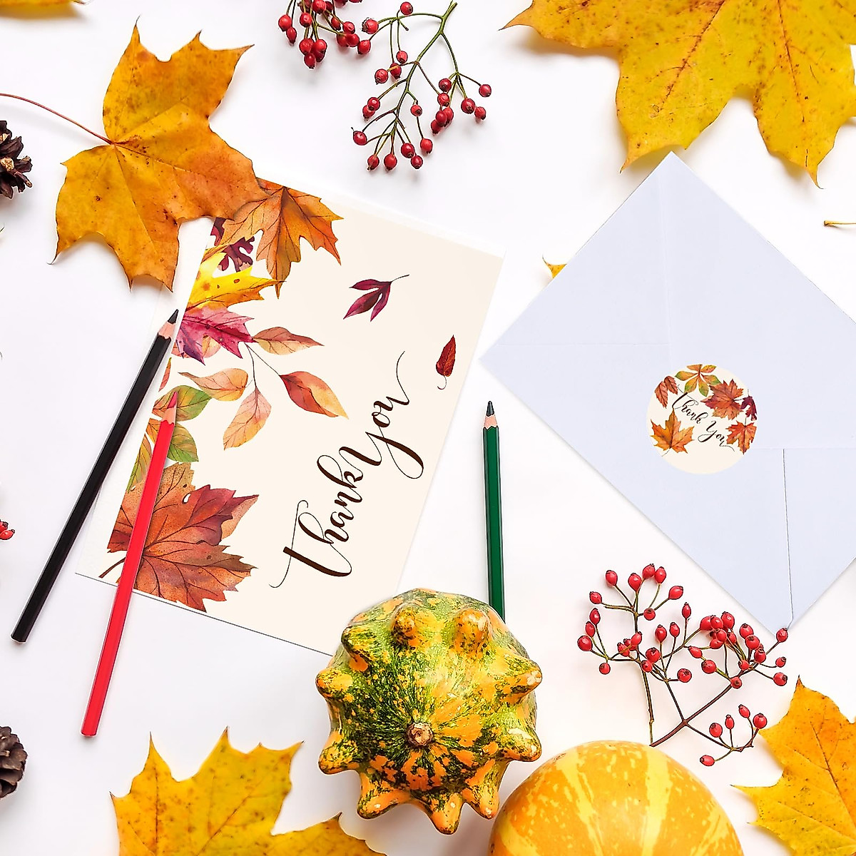 Whaline 36 Pack Fall Leaves Thank You Cards Watercolor Autumn Greeting Cards with Envelope Stickers Maple Leaf Blank Note Cards for Thanksgiving Holiday Wedding Birthday Party