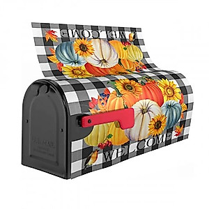 Fall Magnetic Mailbox Covers Standard Size 18 X 21 Welcome Pumpkin Sunflower Plaid Mailbox Cover Autumn Thanksgiving Decorations Mailbox Wrap Post Letter Box Covers Decor for Outdoor Home Garden