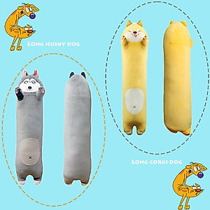 ELAINREN Ultra-Soft Long Husky Dog Plush Pillow Cute Anime Siberian Husky Stuffed Toy Kawaii Long Husky Plushie Sleeping Pillow/35.4''