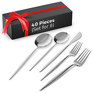 40 Piece Stainless Steel Flatware Sets for 8 with 1 Knife, 2 Spoons, and 2 Forks Kitchen Silverware Sets, Cutlery Set for 8, Kitchen Essentials