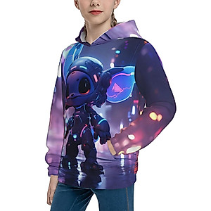 FOUNCY Cartoon 3d Printed Sweatshirt Unisex Kids Game Sweatshirt Stitch Hoodie For Boys And Girls (US, Alpha, Medium, Regular, Regular, violet)