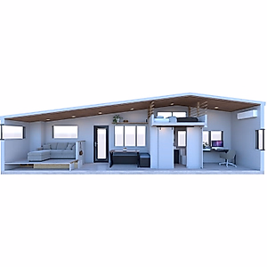 Tiny RV Mobile House with Downstairs Bedroom, Loft, Full Kitchen & Bathroom - Family-Friendly Design with Upraised Living Area, Cedar/Steel Exterior, Double-Pitched Roof - Perfect for Full-Time Living