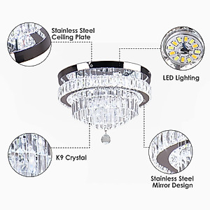 FRIXCHUR 15.7" Crystal Chandelier LED Modern Ceiling Light Fixture Round Raindrop 5 Tier Chandeliers for Dining Room Bedroom Living Room, 6500 K