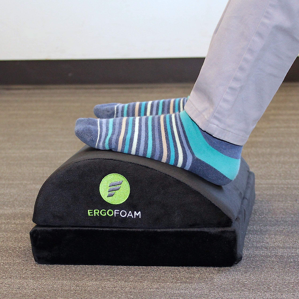 ErgoFoam Adjustable Desk Foot Rest for Added Height - Orthopedic Teardrop Design - Large Premium Under Desk Footrest - Most Comfortable Foot Rest Under Desk for Lumbar, Back, Knee Pain (Black)