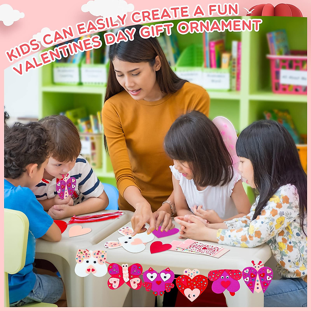 560 Pieces Valentine's Day DIY Craft Kit Felt Heart Animals Art Craft Set with Googly Eyes Gem Sticker for Kid Valentines Game Activity Party Supplies