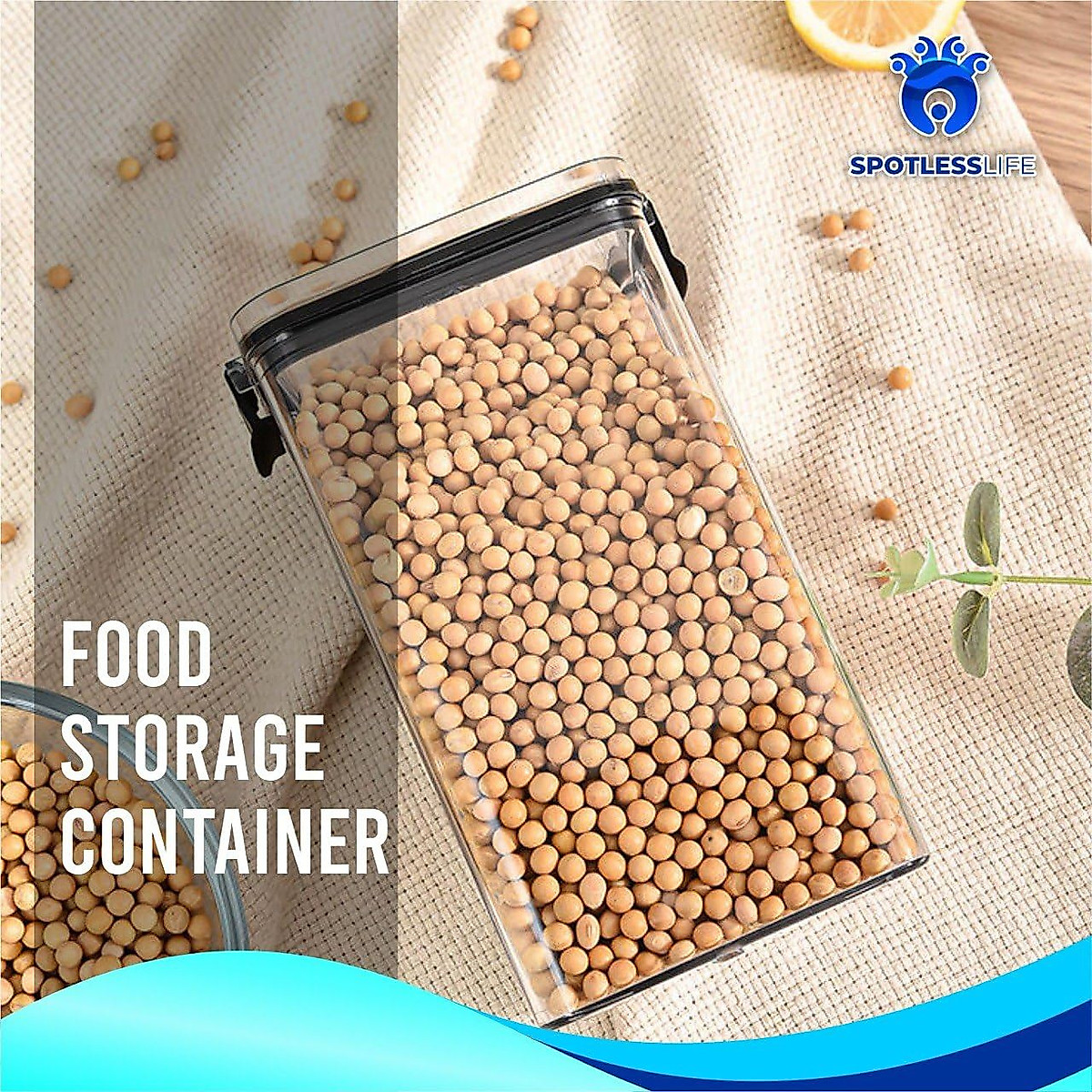 SPOTLESSLIFE Pantry Food Storage Container - 60oz - Tall Kitchen Canister with Airtight Lid, Clear Organizer for Dry Ingredients, Flour, Cereal – Large Sealed Container for Kitchen and Pantry